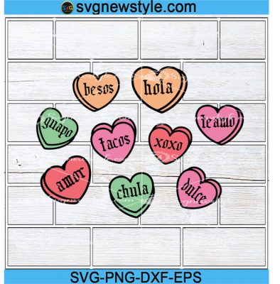 Spanish Candy Hearts SVG, Png | Valentine's Day Clipart