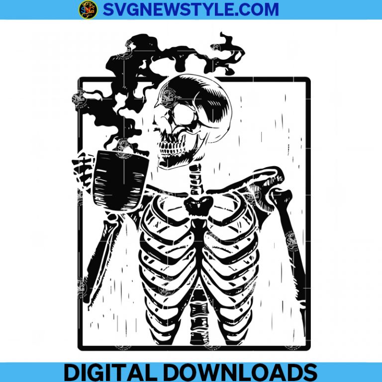 Skeleton Drinking Coffee Svg, Skull Halloween Svg, Png, Dxf, Eps ...