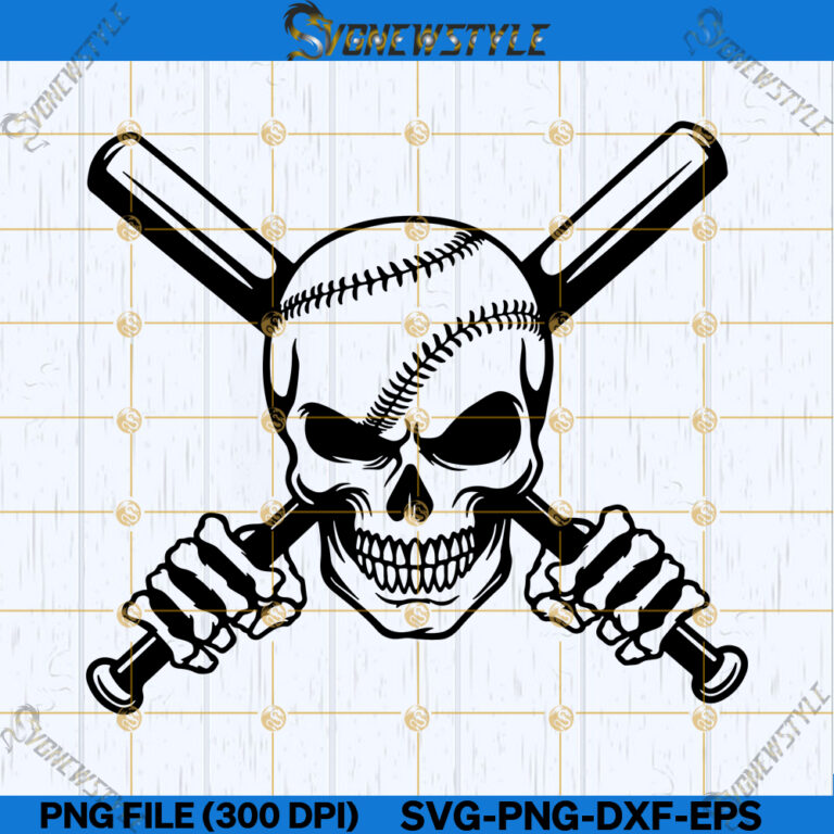 Baseball Skull With Crossed Bats Svg Png, Dxf, Eps, Files For Cricut
