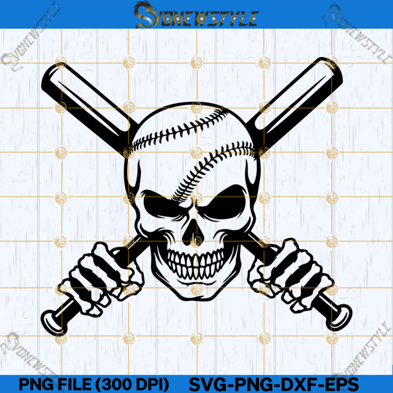Baseball Skull With Crossed Bats Svg Png, Dxf, Eps, Files For Cricut