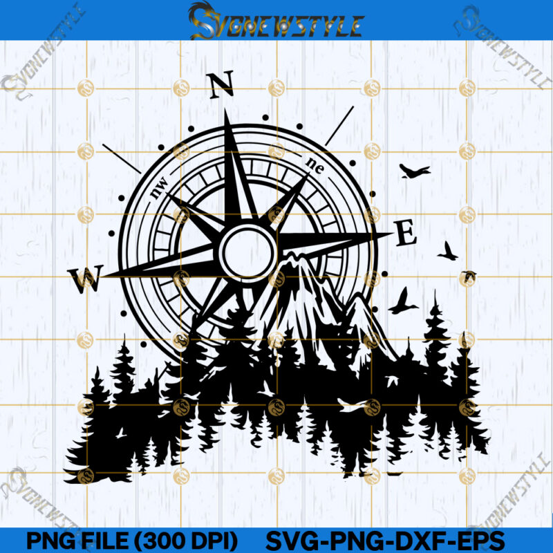 Compass And Mountains Svg Png, Dxf, Eps, Instant Download