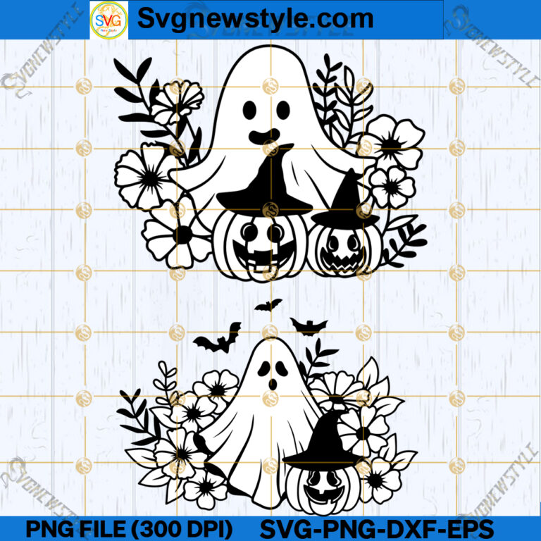 Ghost With Flowers SVG, Floral Ghost SVG PNG, Flower Skull SVG