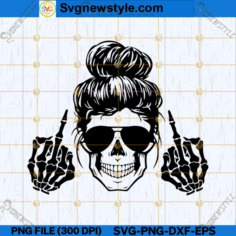 Messy Bun Skull SVG PNG, Skull With Messy Bun SVG, Messy Bun Skeleton SVG