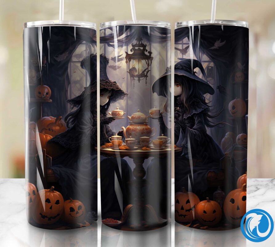 Spooky Tea Party In A Haunted House Tumbler, Sublimation PNG