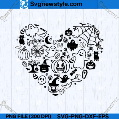 Heart With Ghost SVG, Halloween Heart SVG, PNG, Silhouette Art