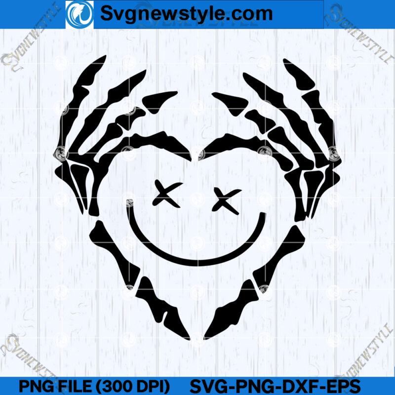 Smiley Skeleton Face SVG PNG, Happy Skeleton SVG Art, Instant Download