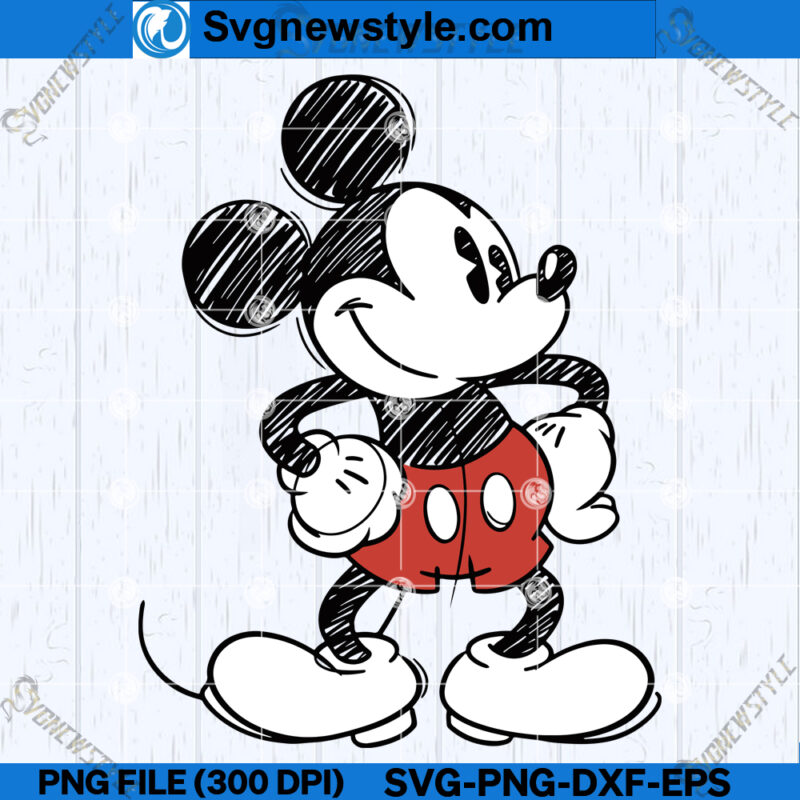 Mickey Mouse Sketch SVG, Disney Mickey Sketch SVG, Silhouette Art