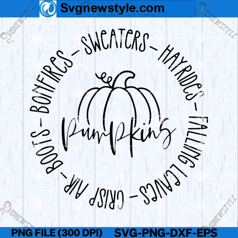 Fall Things Circle SVG Design, Autumn Circle SVG, PNG, Silhouette Art