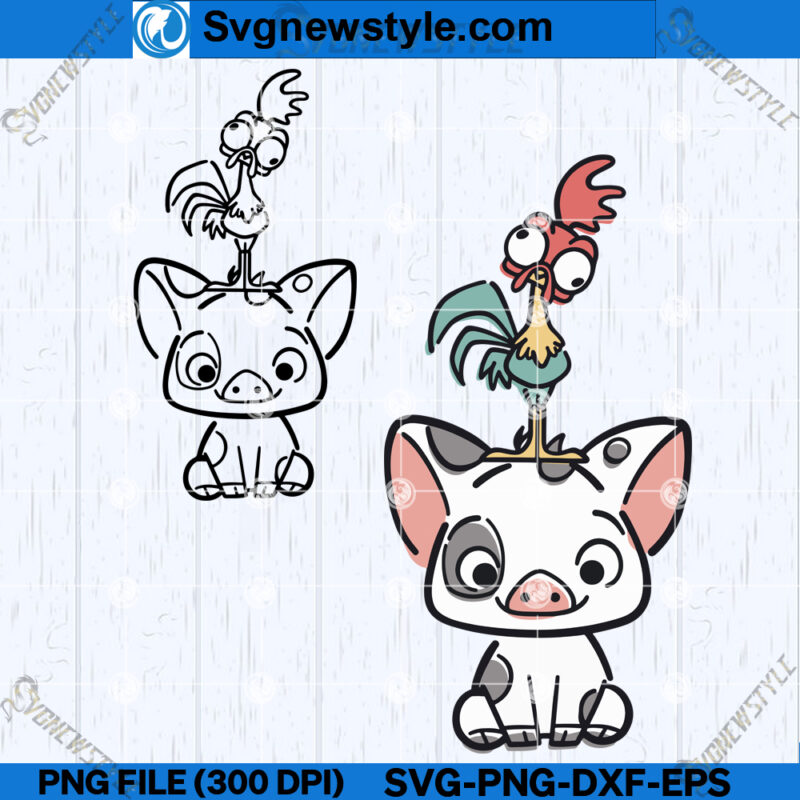 Moana Hei Hei SVG, Pua The Pig SVG, PNG, DXF, EPS, Silhouette Art