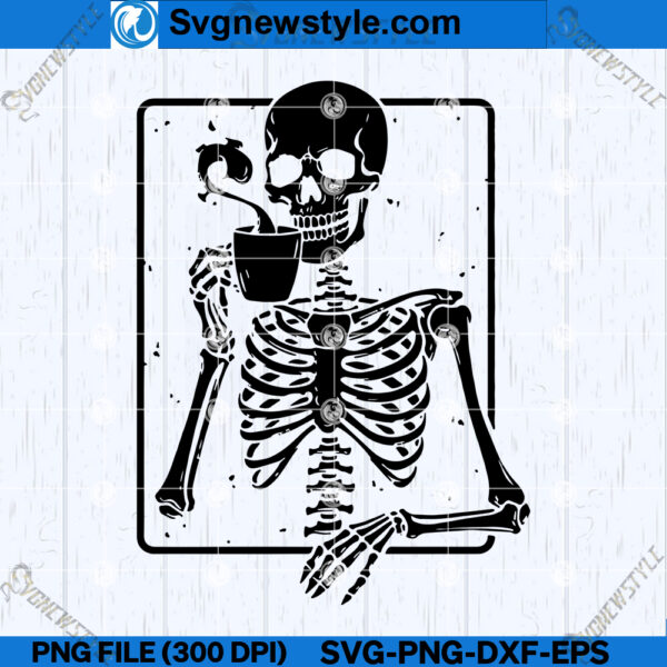 Skeleton Drinking Coffee SVG Designs, PNG, DXF, EPS, Digital Download