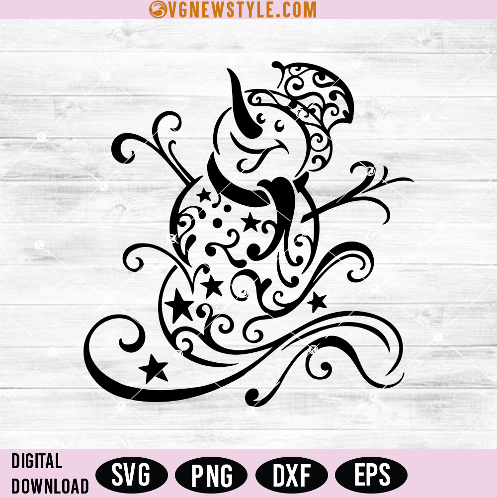 Swirly Snowman Svg, Winter Christmas Design, Instant Download